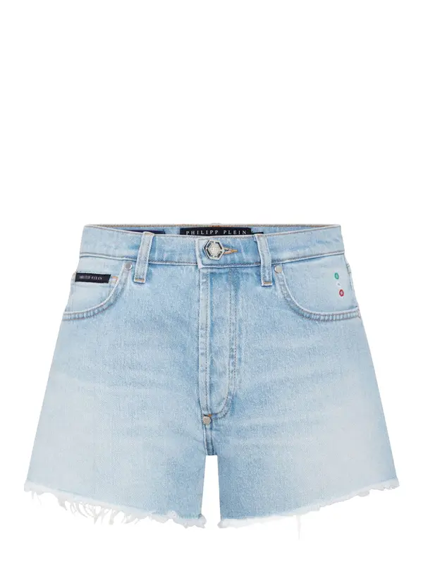 Philipp Plein Logo Appliqué Denim Mini Shorts - Blue