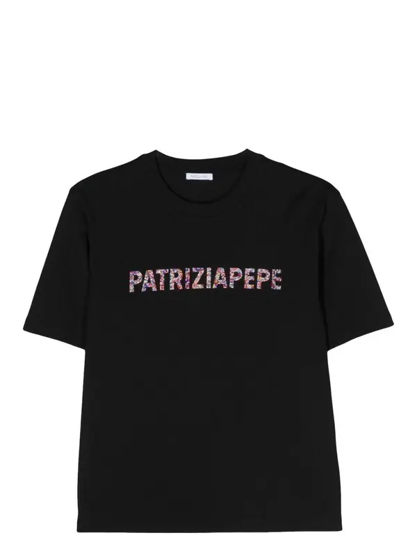 Patrizia Pepe Rhinestone-logo T-shirt - Black