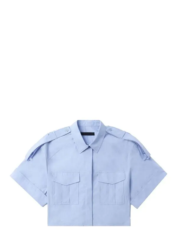 JUUN.J Cropped Epaulette Shirt - Blue