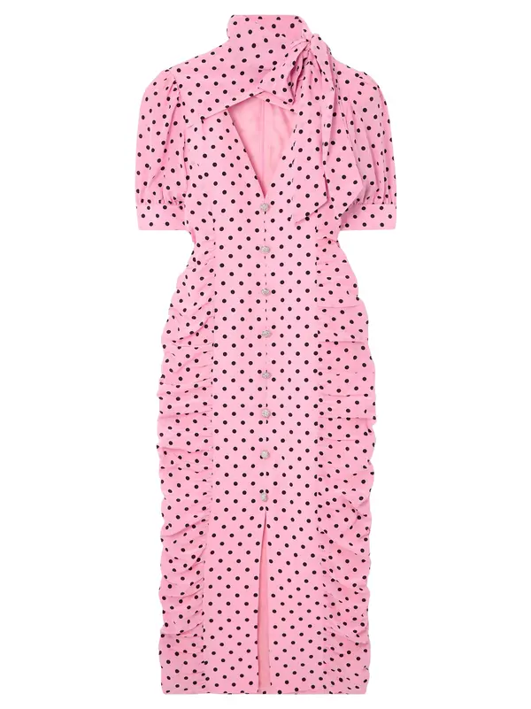 Alessandra Rich Polka-dot Silk-crepe Midi Dress - Pink