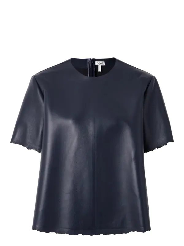 Loewe Distressed Embossed Leather T-shirt - Blue