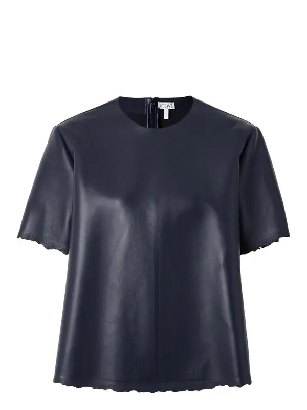 Loewe Distressed Embossed Leather T-shirt - Blue