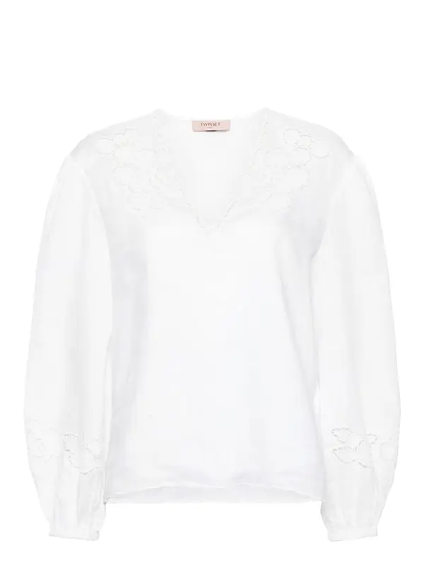 TWINSET Floral-embroidered Linen Blouse - White