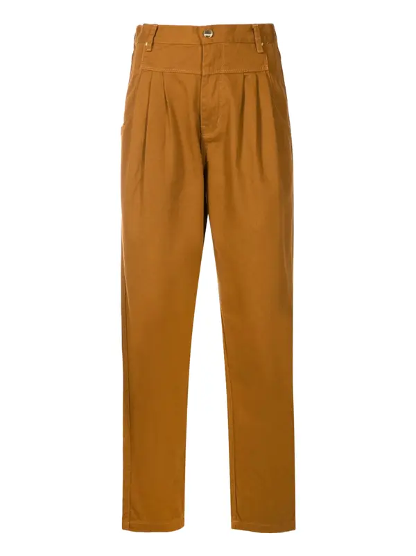 AMAPO Pleat-detail Cotton Trousers - Brown