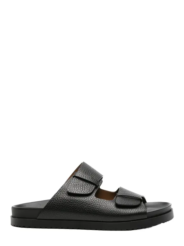 DOUCAL'S Round-toe Leather Slides - Black