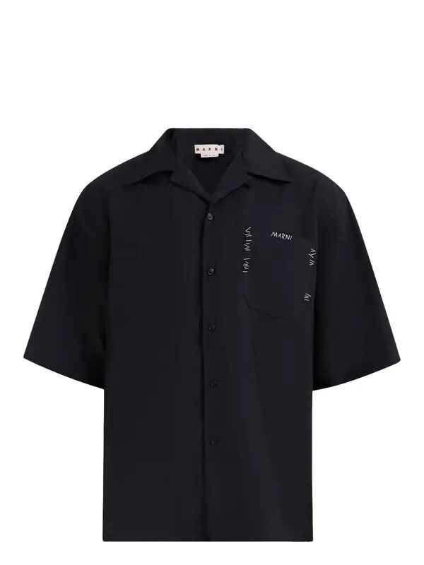 Marni Logo-embroidered Virgin Wool Shirt - Black
