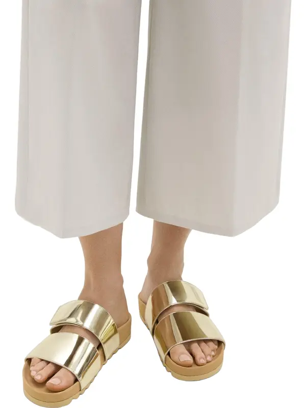 Theory Metallic Leather Slide Sandals - Light Gold