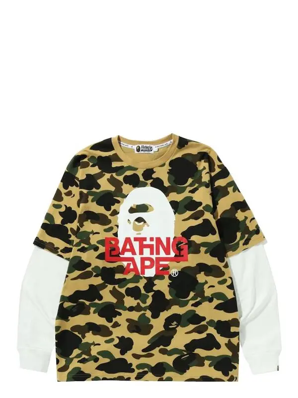 A BATHING APE 1st Camo Relaxed Fit Layered Long Sleeve Tee Shirt - Yellow