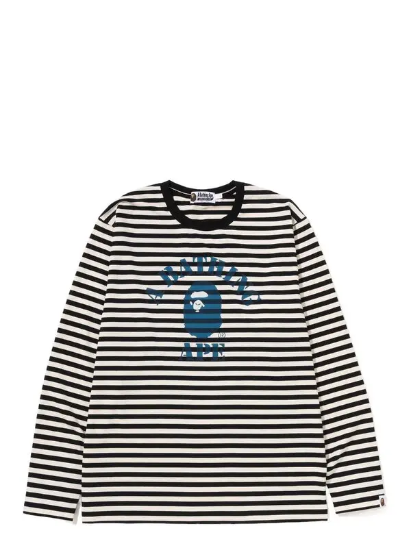 A BATHING APE Discharge College Hoop Long Sleeve Tee Shirt - White
