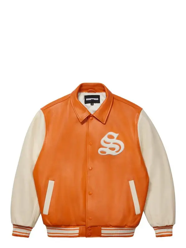 SP5DER Leather Varsity Jacket - Orange