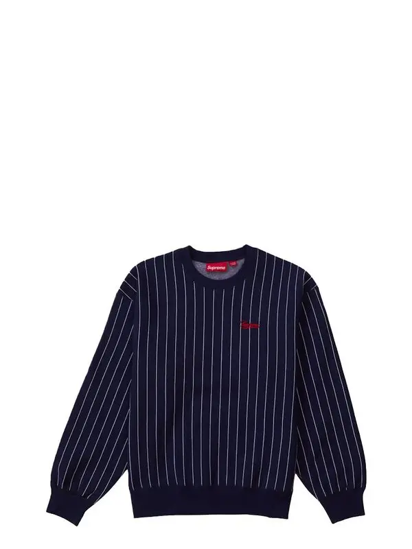 Supreme Pinstripe Crewneck Sweatshirt - Navy Blue