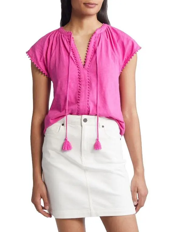 Boden Millie Tassel Tie Cotton Top - Rose Violet