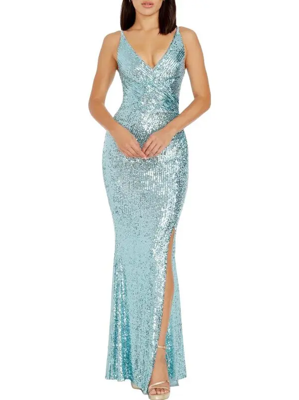 Dress The Population Jordan Sequin Gown - Light Ice Blue