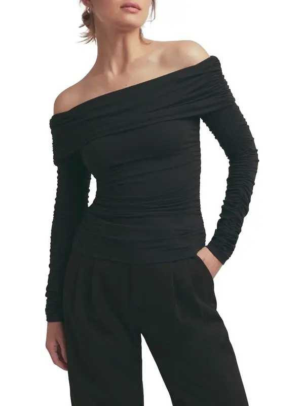 FAVORITE DAUGHTER Ruched Off-the-shoulder Top - Black