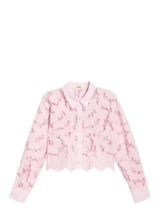 L'Agence Seychelle Cutwork Crop Shirt - Pale Cameo Pink