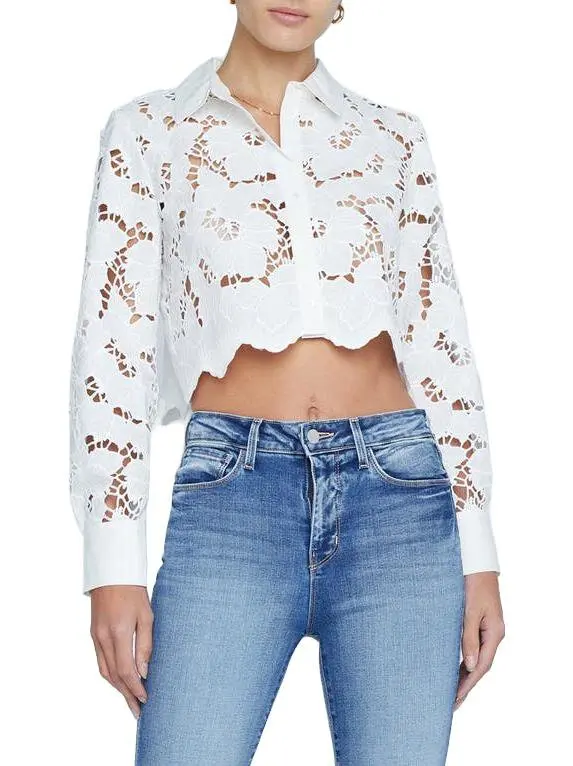 L'Agence Seychelle Cutwork Crop Shirt - White