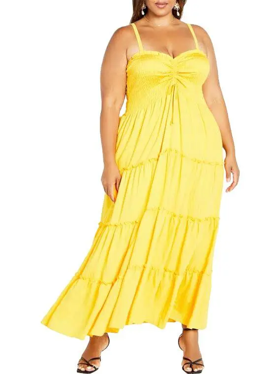 City Chic Alisa Smocked Sleeveless Maxi Dress - Sunshine
