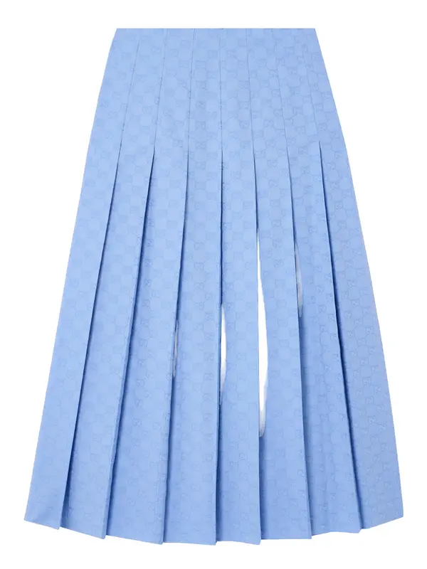 Gucci Pleated Cotton Oxford-jacquard Midi Skirt - Blue