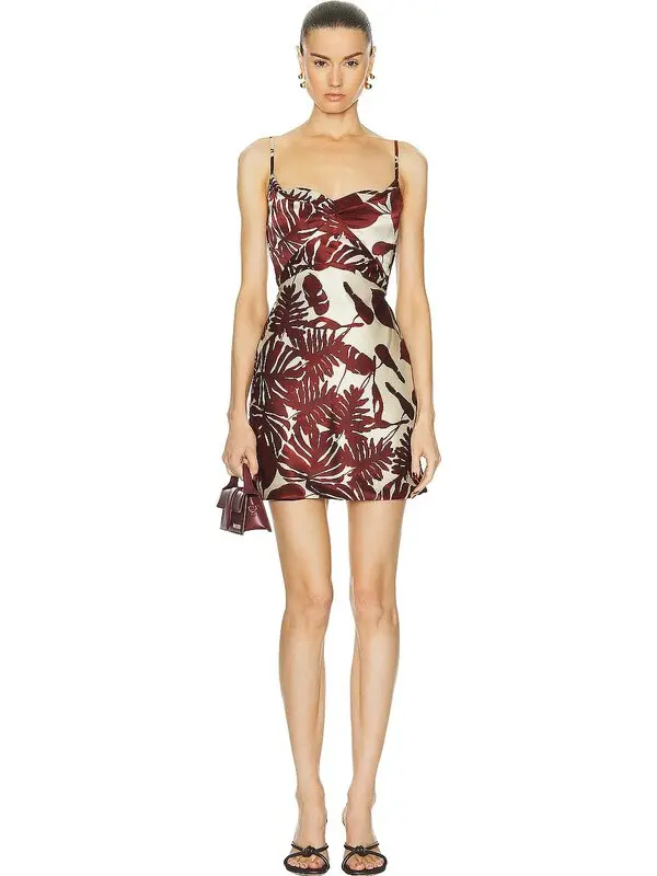NICHOLAS Haley Draped Mini Dress - Brick Segovia Print