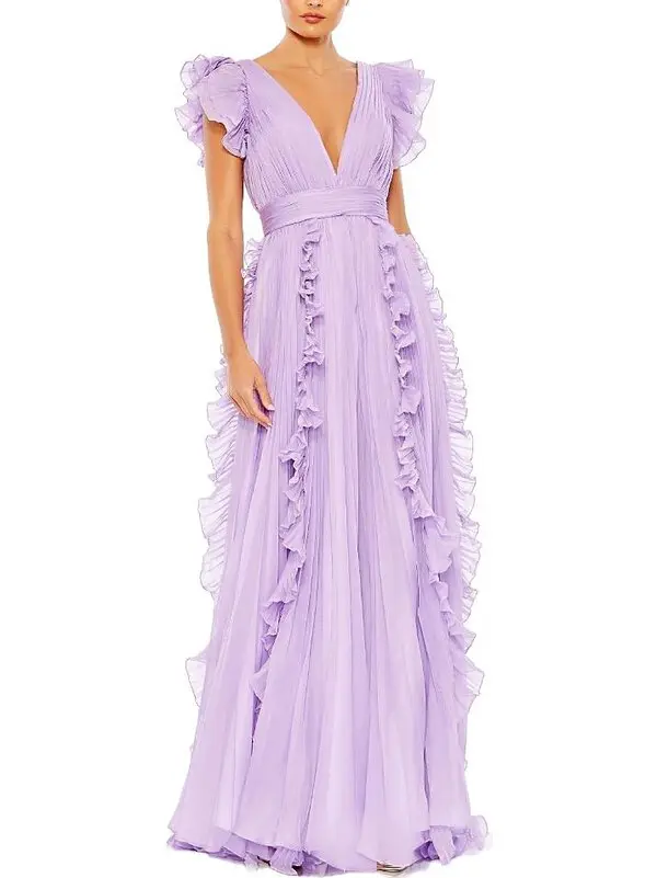 Mac Duggal Ieena Pleated Ruffle Gown - Lilac