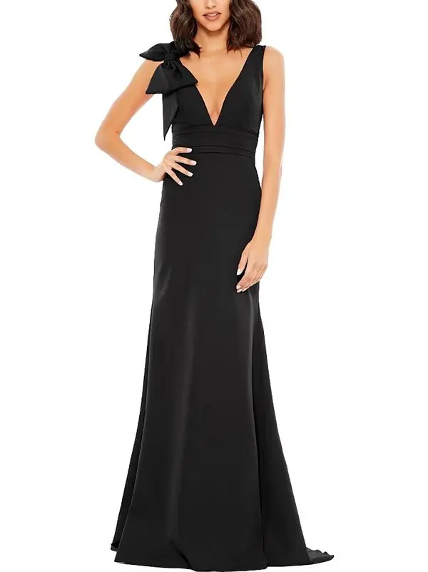 Mac Duggal Sleeveless V-neck Mermaid Gown With Bow Detail - Black