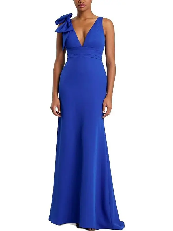 Mac Duggal Sleeveless V-neck Mermaid Gown With Bow Detail - Royal Blue