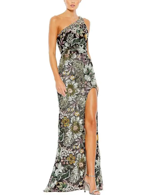 Mac Duggal Embellished One-shoulder Gown - Black Multi