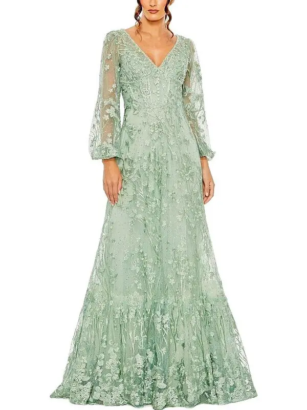 Mac Duggal V-neck Embroidered Gown - Sage