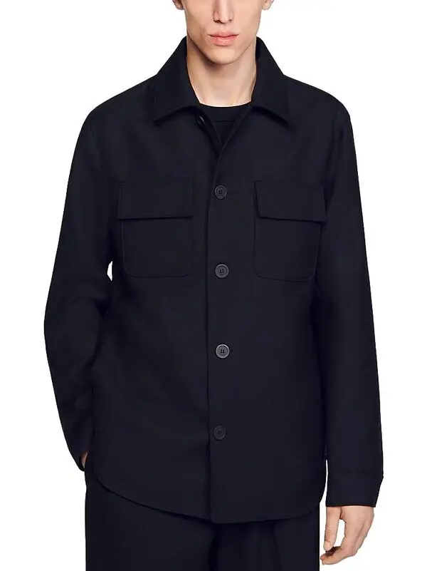 Sandro Button Up Overshirt - Black