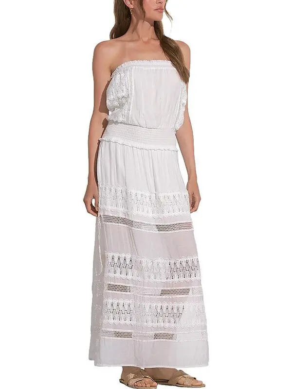 Elan Strapless Crochet Maxi Dress - White