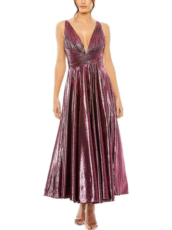 Mac Duggal Sleeveless V-neck Metallic Dress - Rose