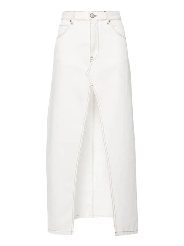 Pinko Embroidered Denim Skirt - White