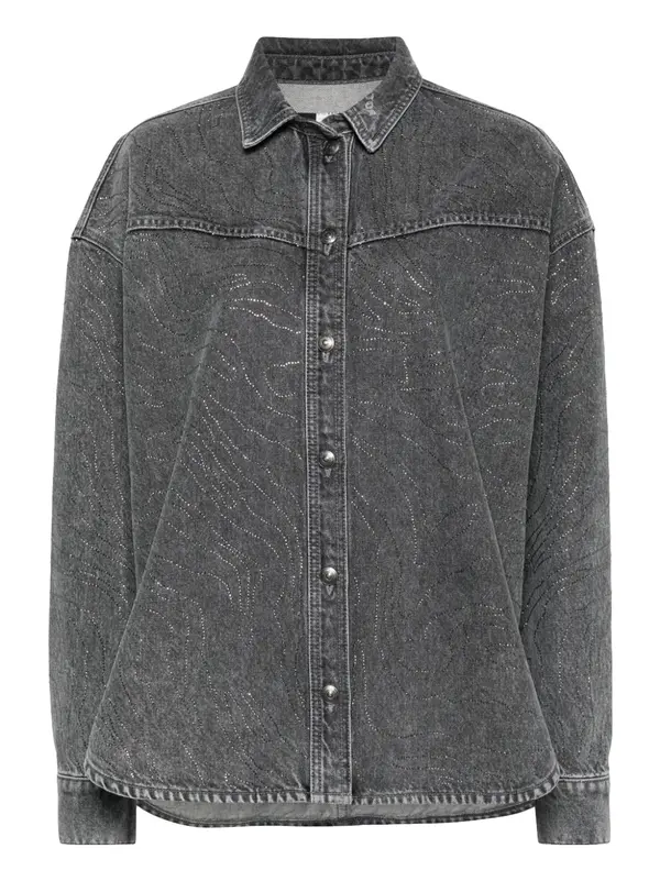 ROTATE BY BIRGER CHRISTENSEN Rhinestone-embellished Denim Shirt - Grey