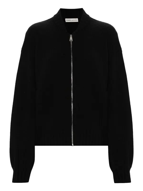 MODES Fine-knit Zip-up Cardigan - Black