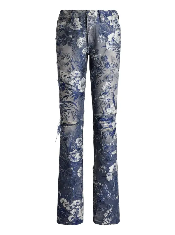 Ralph Lauren Floral Jacquard Distressed Jeans - Blue