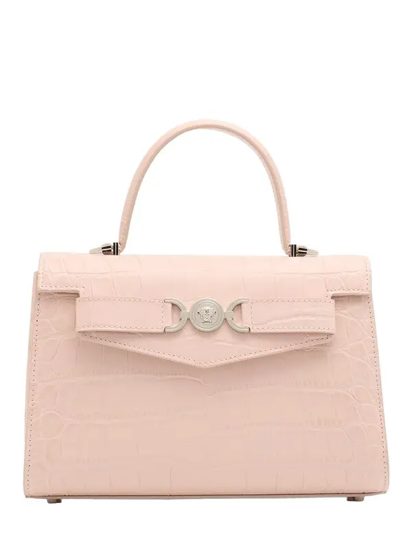 Versace La Medusa Croc-embossed Top-handle Bag - Powder Blush-palladium