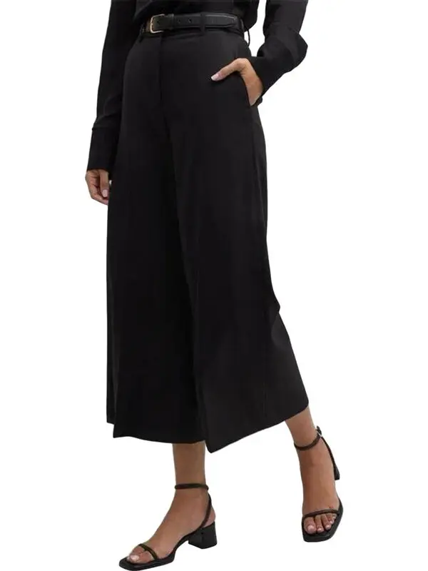 ARGENT Cropped Wide-leg Wool Trousers - Black