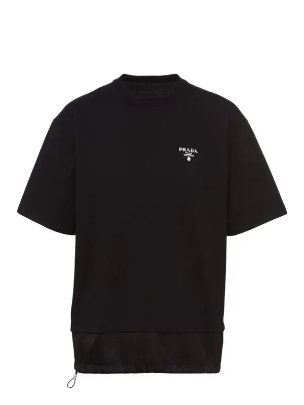 Prada Cotton Nylon Detail Boxy Cut T-shirt - Black/white