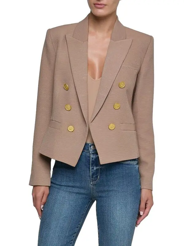 L'Agence Brooke Textured Double-breasted Crop Blazer - Portabella/floral Tapestry