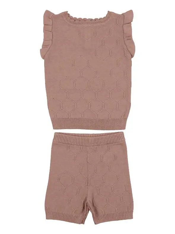 MANIÈRE Scallop Honeycomb Stitch Sweater & Shorts Set - Salmon