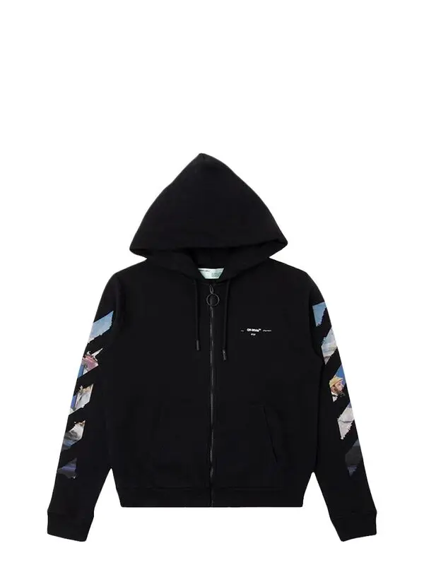 Off-White Diag Print Zip Up Hoodie - Black