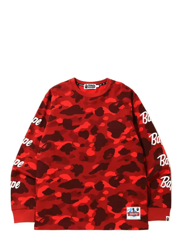 A BATHING APE Camo Sleeve Logo Long Sleeve Tee Shirt - Red