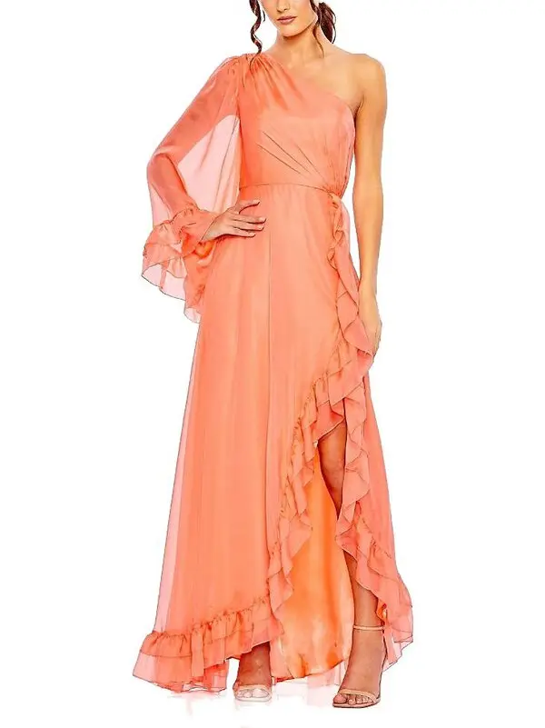 Mac Duggal One-sleeve Ruffled Hem Gown - Light Coral