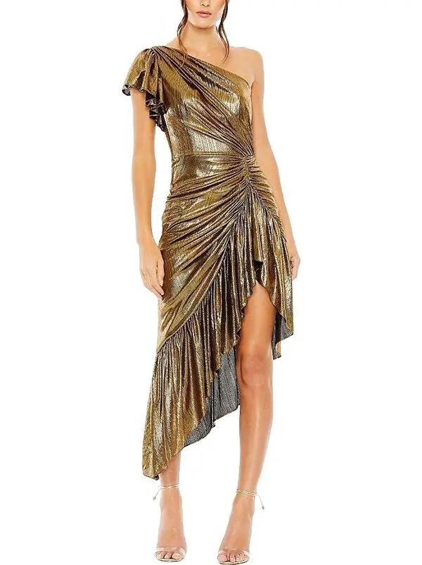 Mac Duggal Ieena One-shoulder High-low Dress - Antique Gold