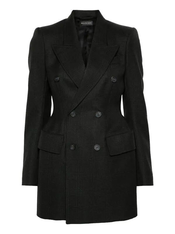 Balenciaga Hourglass Checked Wool Blazer - Black