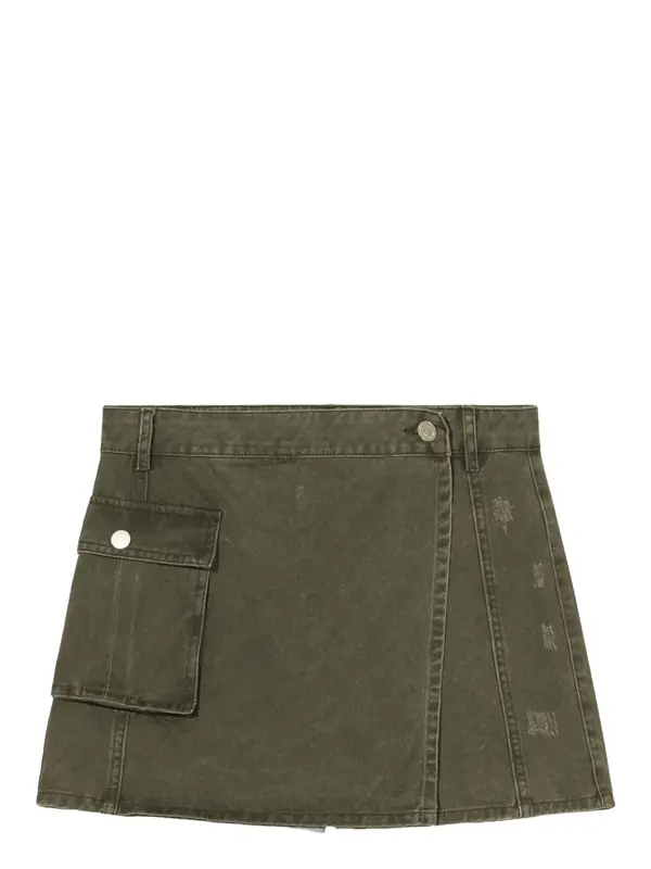 B+AB Distressed Panelled Denim Shorts - Green