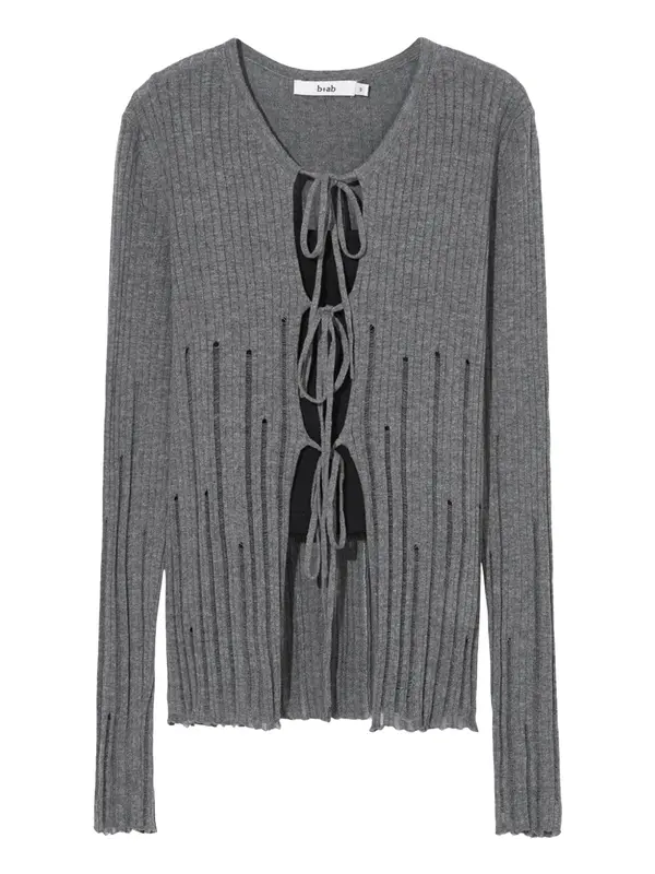 B+AB Distressed-effect Ribbed-knit Cardigan - Grey