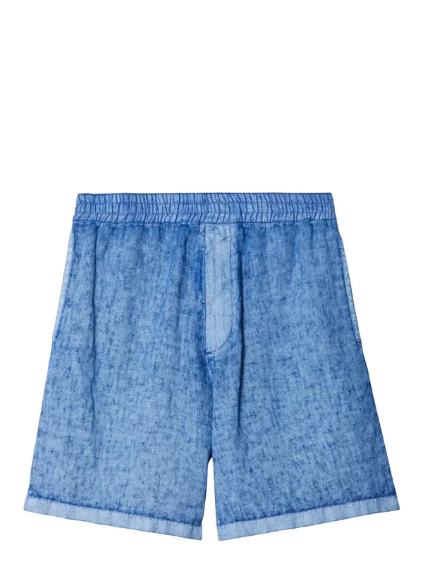 Burberry Equestrian Knight Appliqué Linen Shorts - Blue