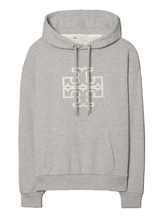 Tory Burch Heavy French Terry Logo Hoodie - Medium Grey Heather