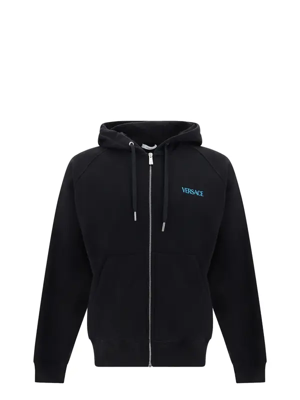 Versace Embroidered Cotton Hoodie - Black